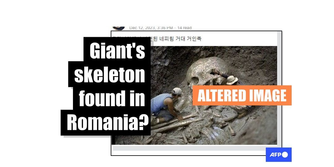 Doctored photo falsely shared as 'giant's skeleton found in Romania ...